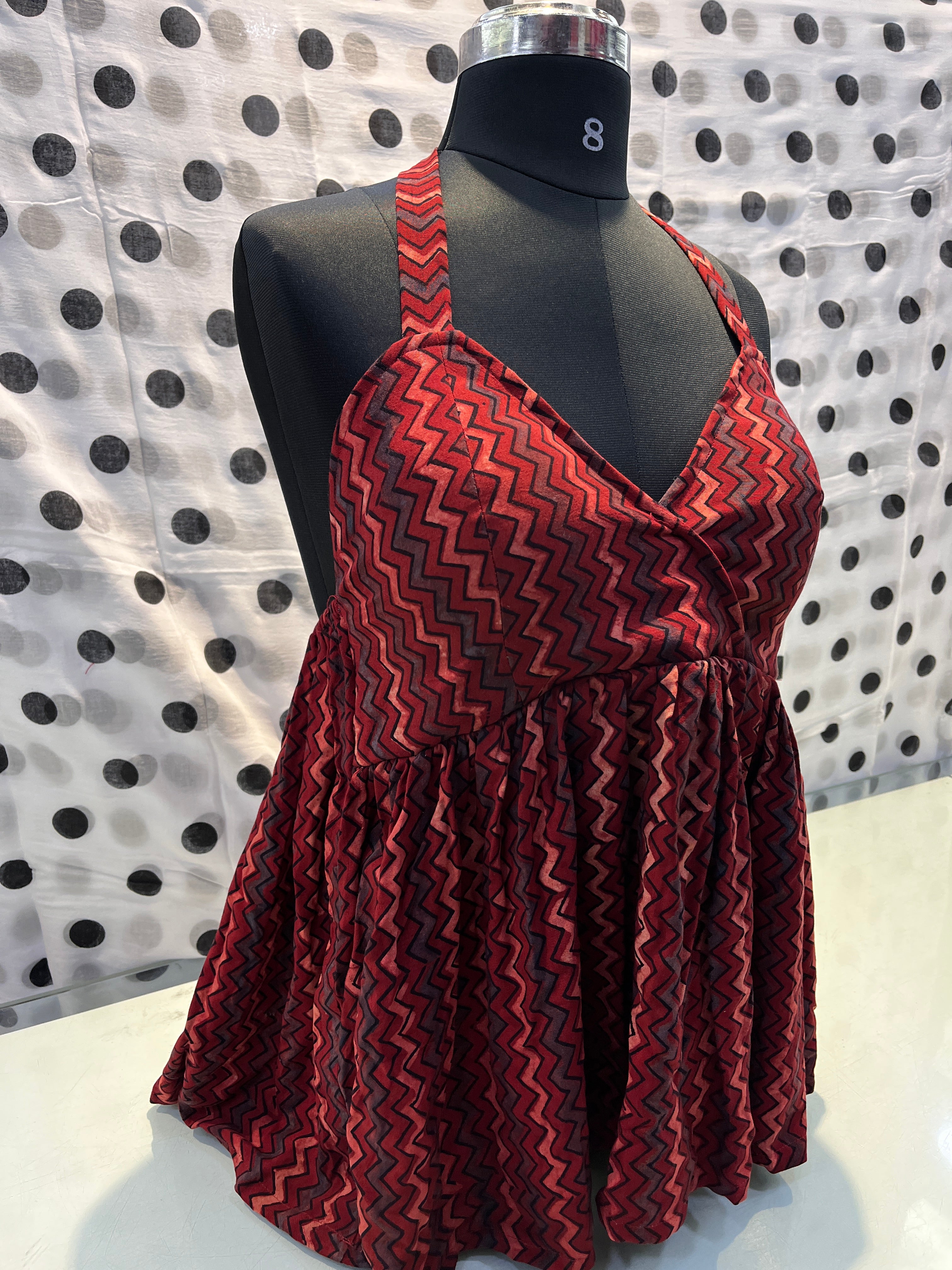 Maroonish Red Halter Ajrakh Top – NIMSAA